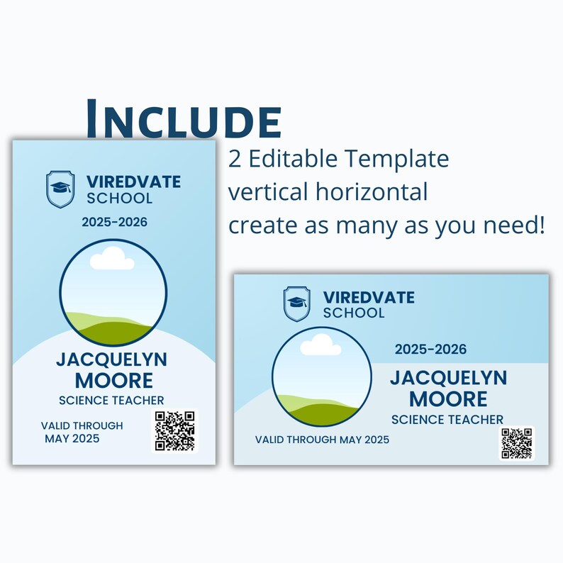 Editable Teacher ID Card Template, Printable Staff Name Badge ...