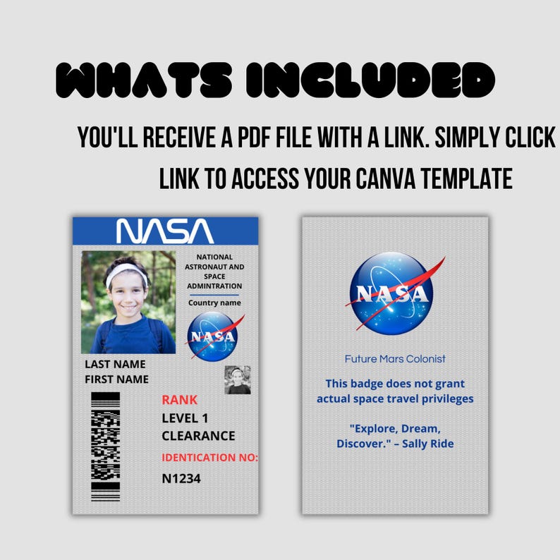 NASA Astronaut ID Badge Template | Space Name Tag | Cosplay Prop ...