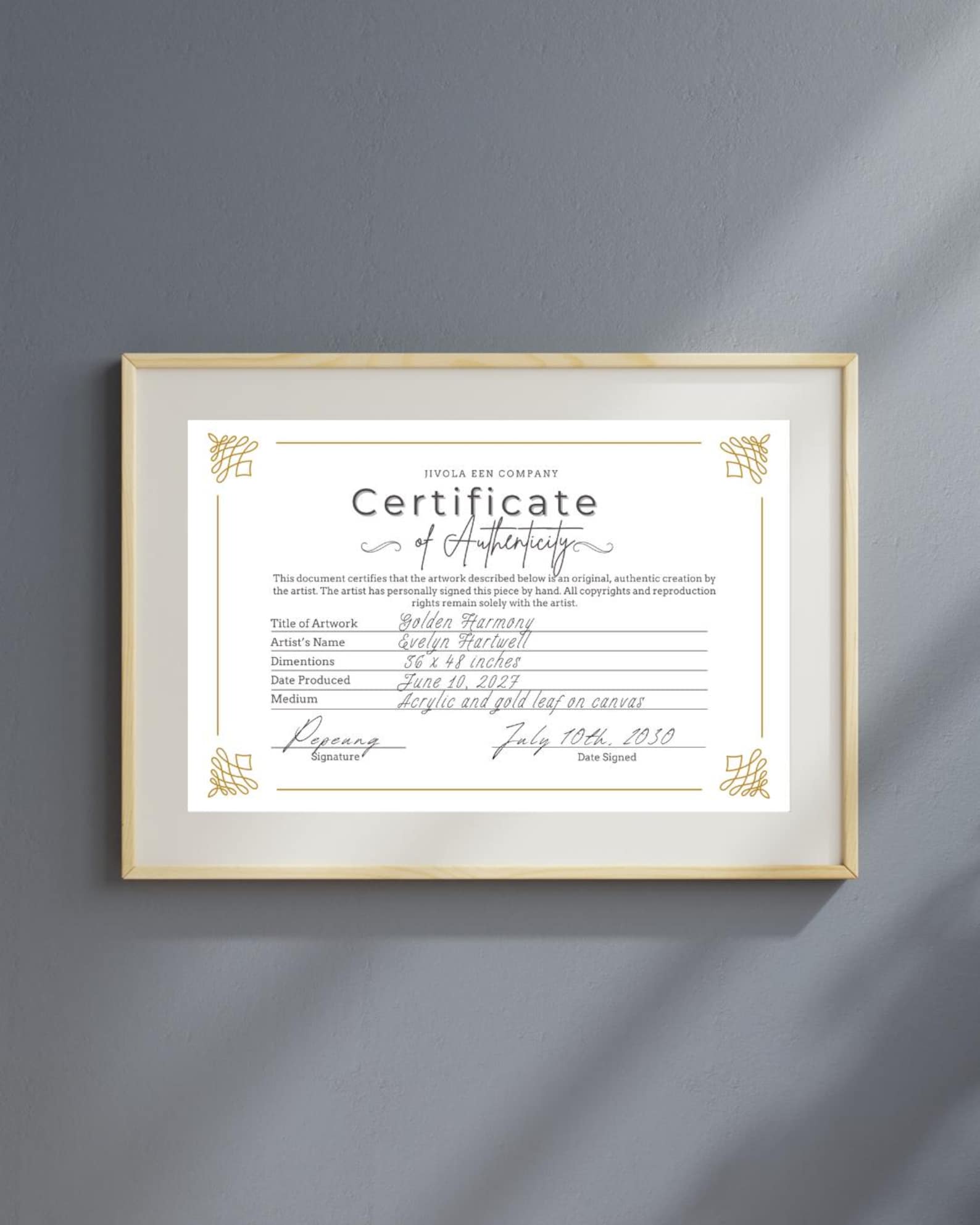 Editable Artist Certificate of Authenticity Template (digital Download ...