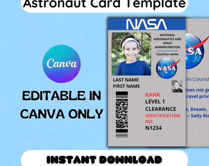 NASA Astronaut ID Badge Template | Space Name Tag | Cosplay Prop ...