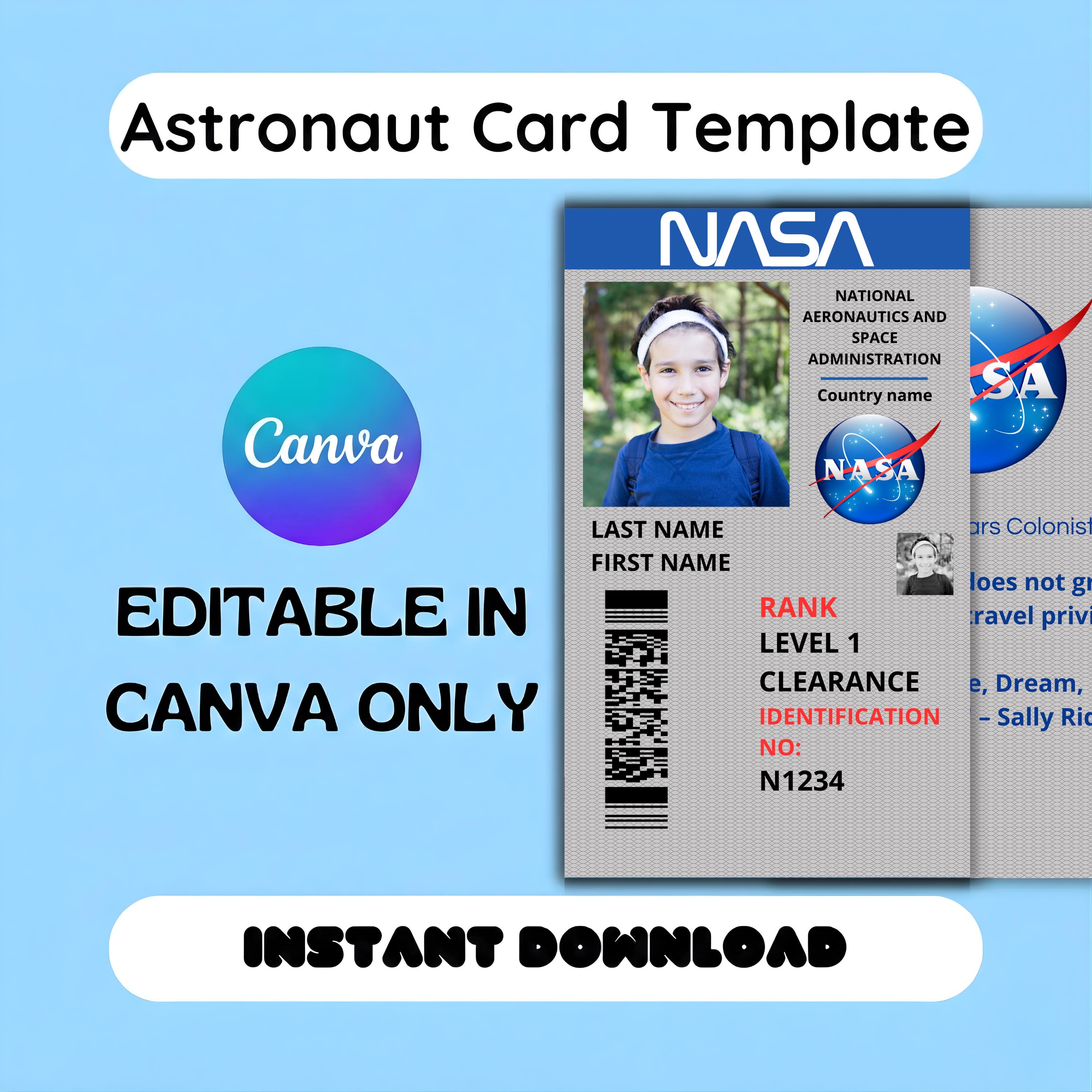 NASA Astronaut ID Badge Template | Space Name Tag | Cosplay Prop ...