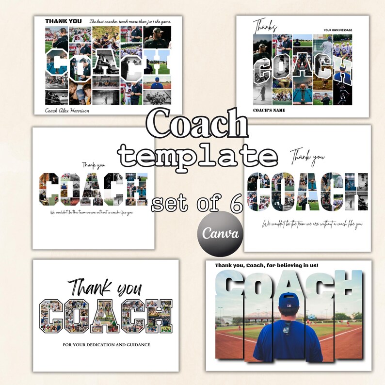 Personalized Coach Photo Collage Canva Template | Sports Team Gift ...