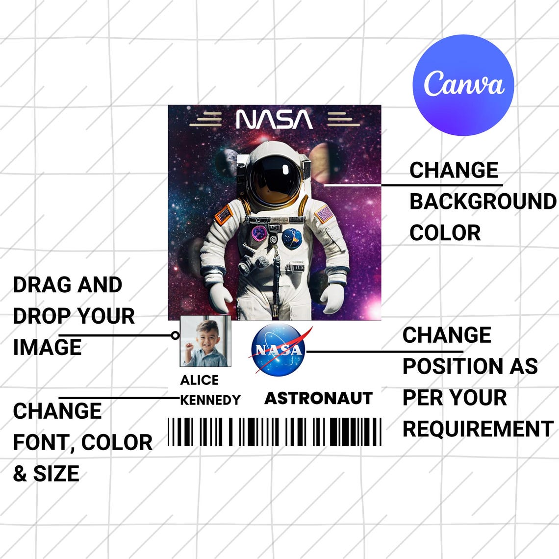NASA Astronaut ID Badge Template, Printable Name Badge for Cosplay ...