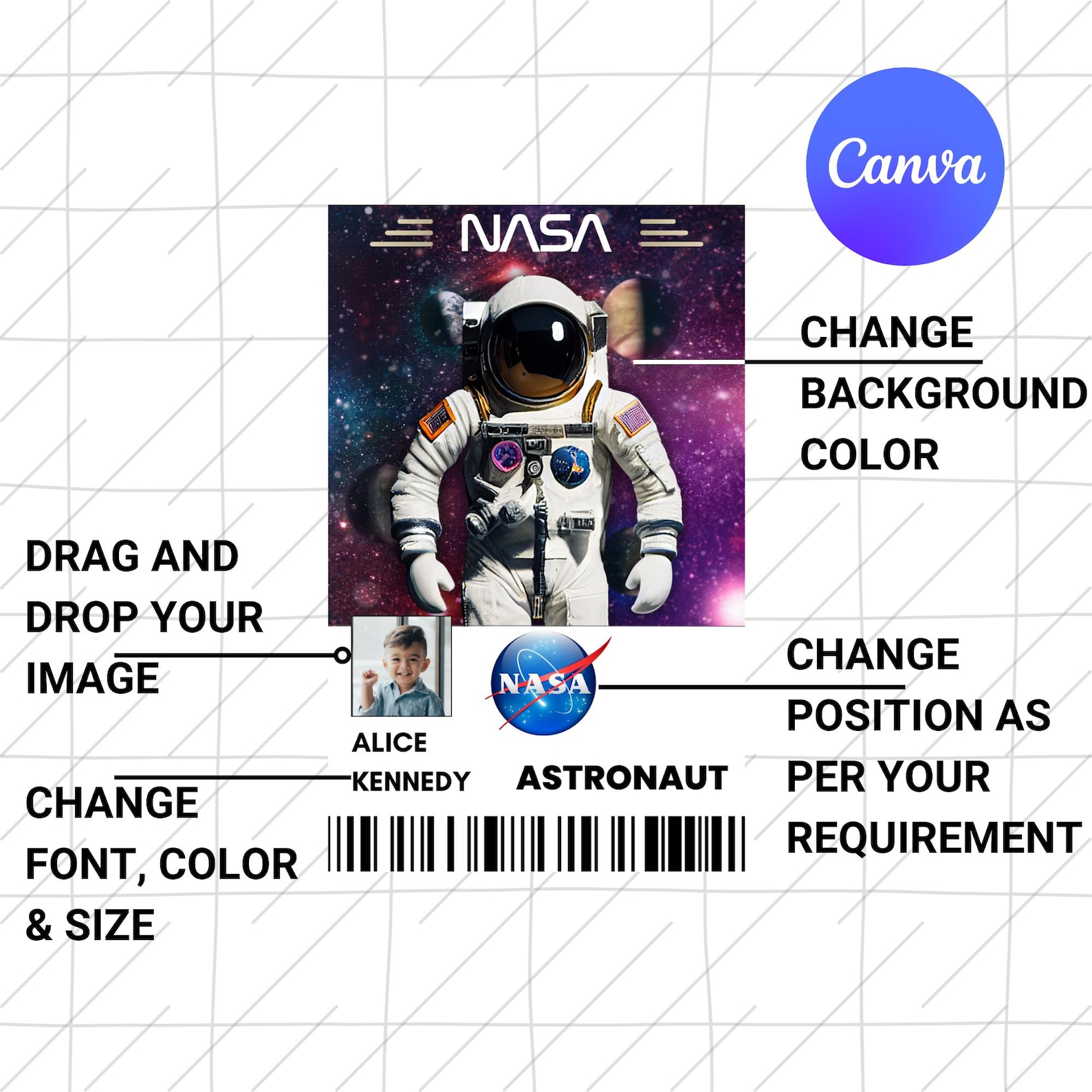 NASA Astronaut ID Badge Template, Printable Name Badge for Cosplay ...