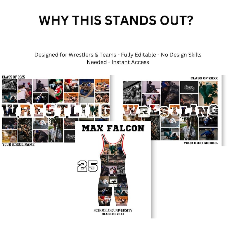Custom Wrestling Singlet Photo Collage Canva Template – Editable ...