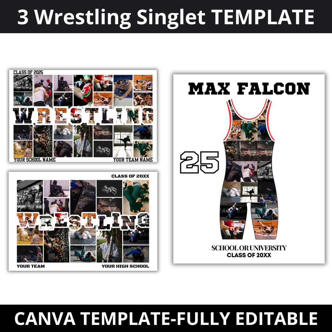Editable Wrestling Singlet Photo Collage Frame, Personalized Wrestler ...