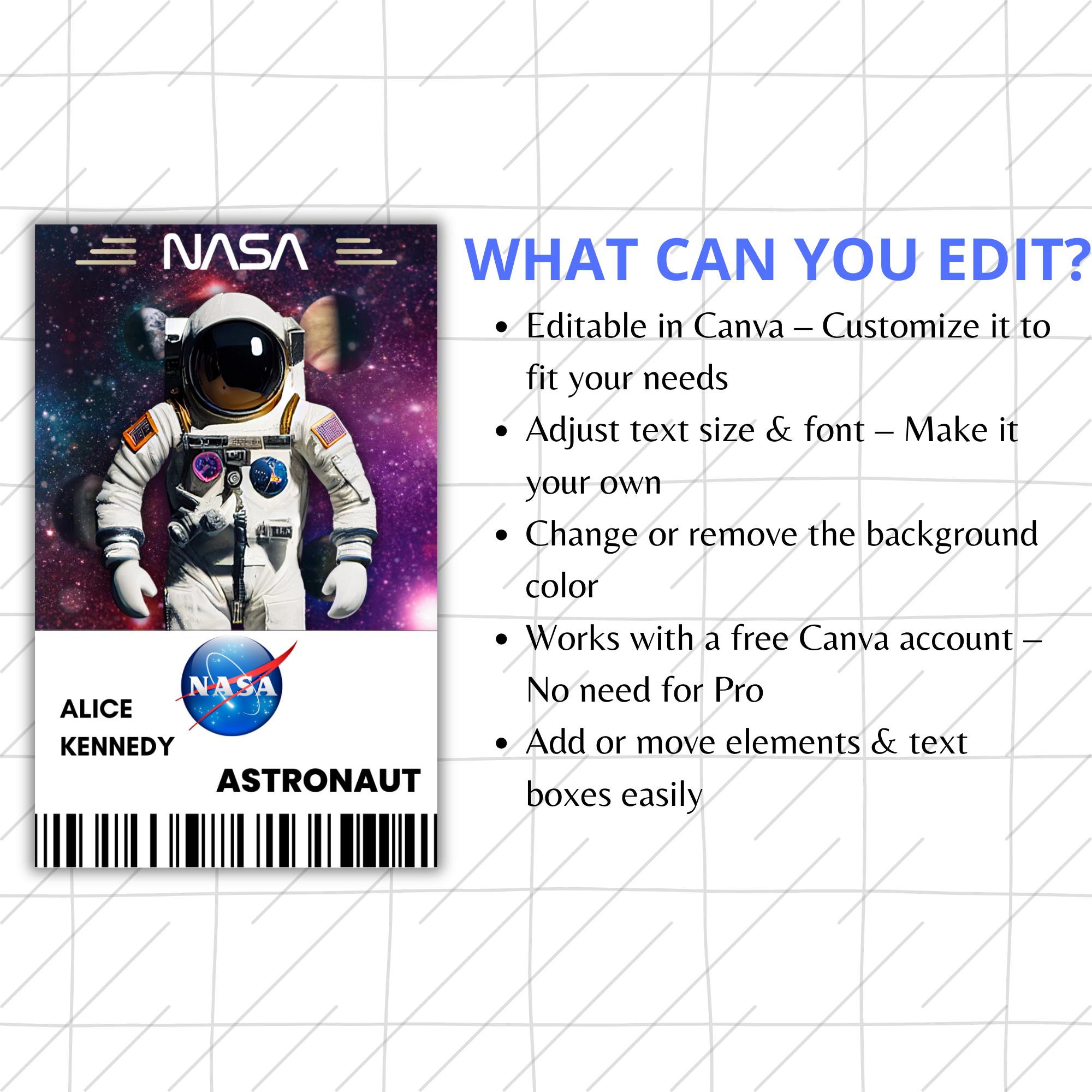 NASA Astronaut ID Badge Template, Printable Name Badge for Cosplay ...