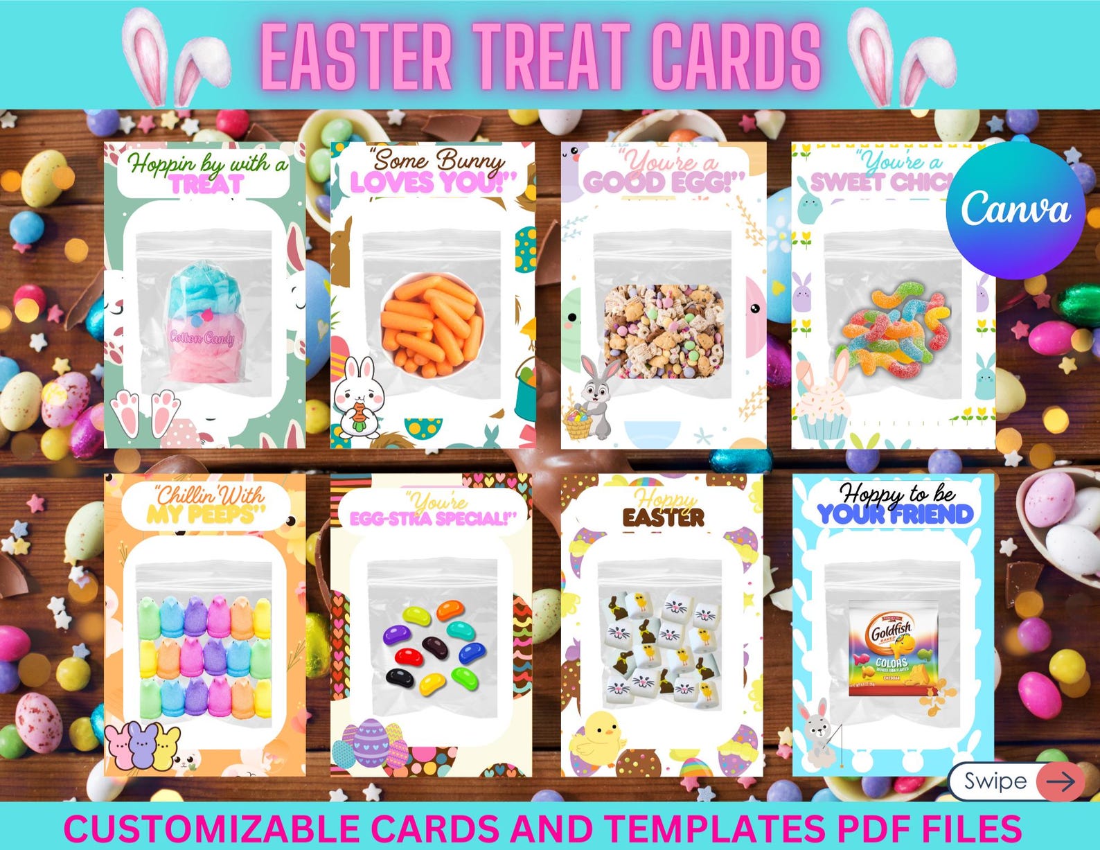 Easter Treat Bag Cards | 8 Printable Easter Snack Tags | Canva Editable ...