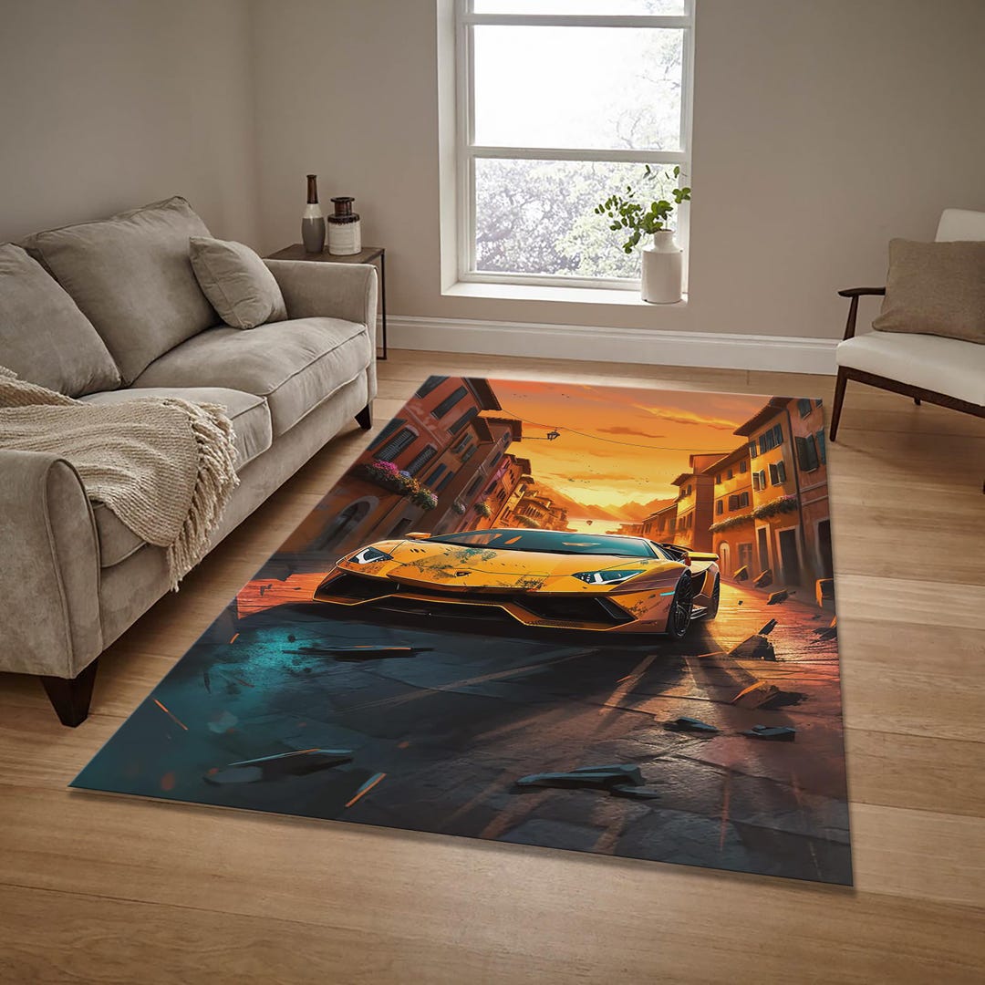 Lamborghini Rug, Retro Car Rug, Sports Car Print Rug, Gift for Car ...