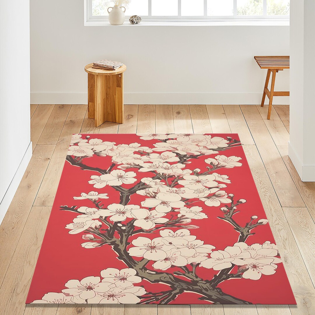 Cherry Blossom Rug, Japanese Cherry Tree Rug, Home Decor, Spring Themed ...