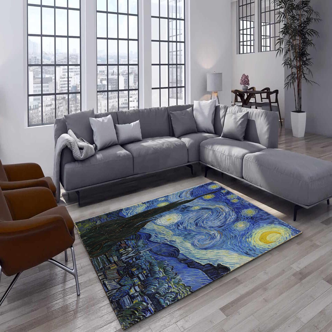 Starry Night Rug, Van Gogh Design Rug, Art Rug, Famous Paint Rug, Rug ...