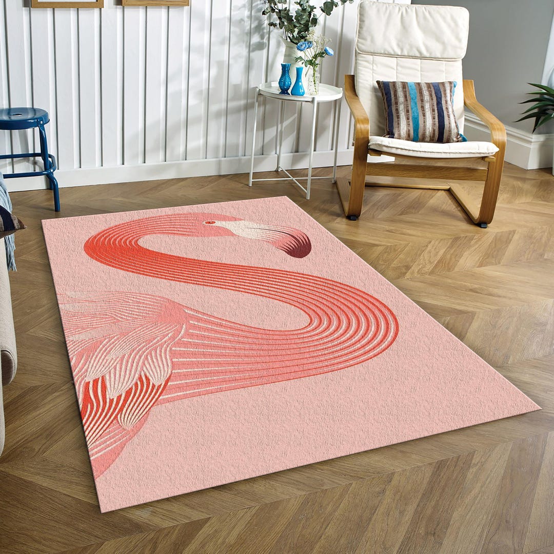 Pink Flamingo Rug, Pink Room Decor, Art Rug, Flower Decor, Custom Rug ...