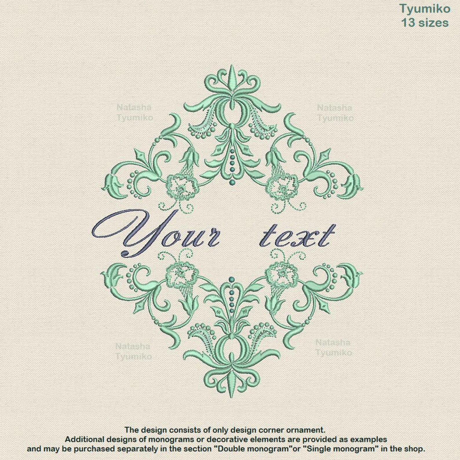 Floral Ornament Embroidery Design for Corner Napkin, Flowers Pattern ...