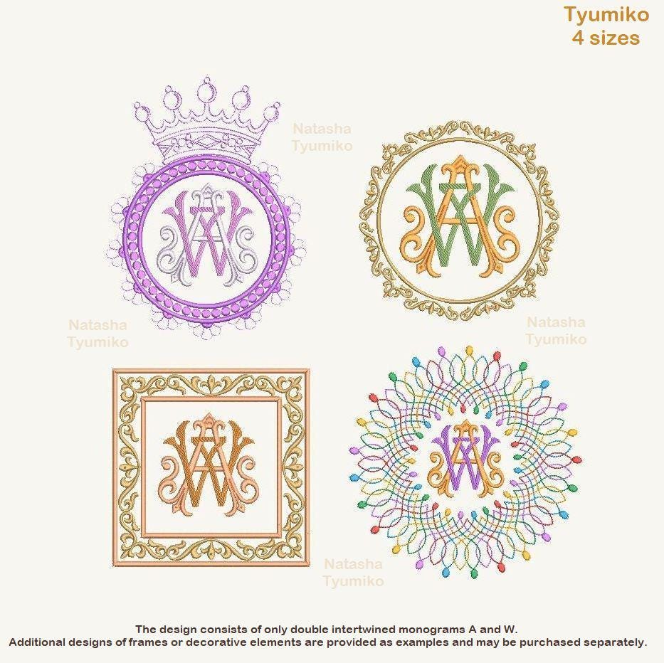 Double Interlocking Monogram A W Embroidery Design Initials Letters ...