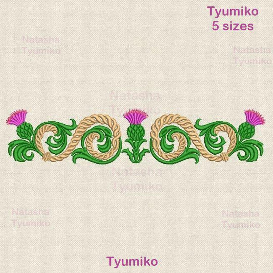 Thistle Border Embroidery Design, Celtic Floral Border Pattern Thistles ...
