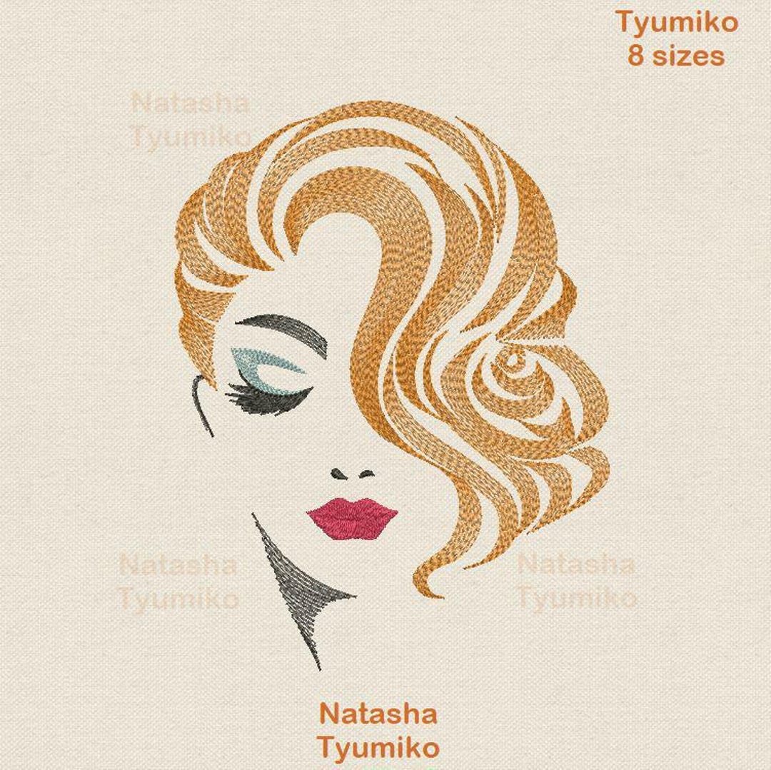 Modern Woman Embroidery Design, Fashionable Girl Wave Hair Pattern ...