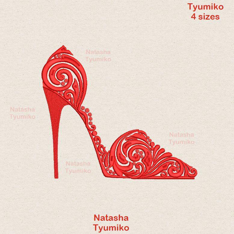 High Heel Shoe Machine Embroidery Design, Woman Evening Shoes Red Heels ...