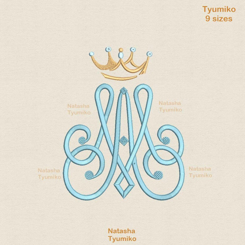 Ave Maria Crown Embroidery Design, Religious Name Maria Initial Pattern ...