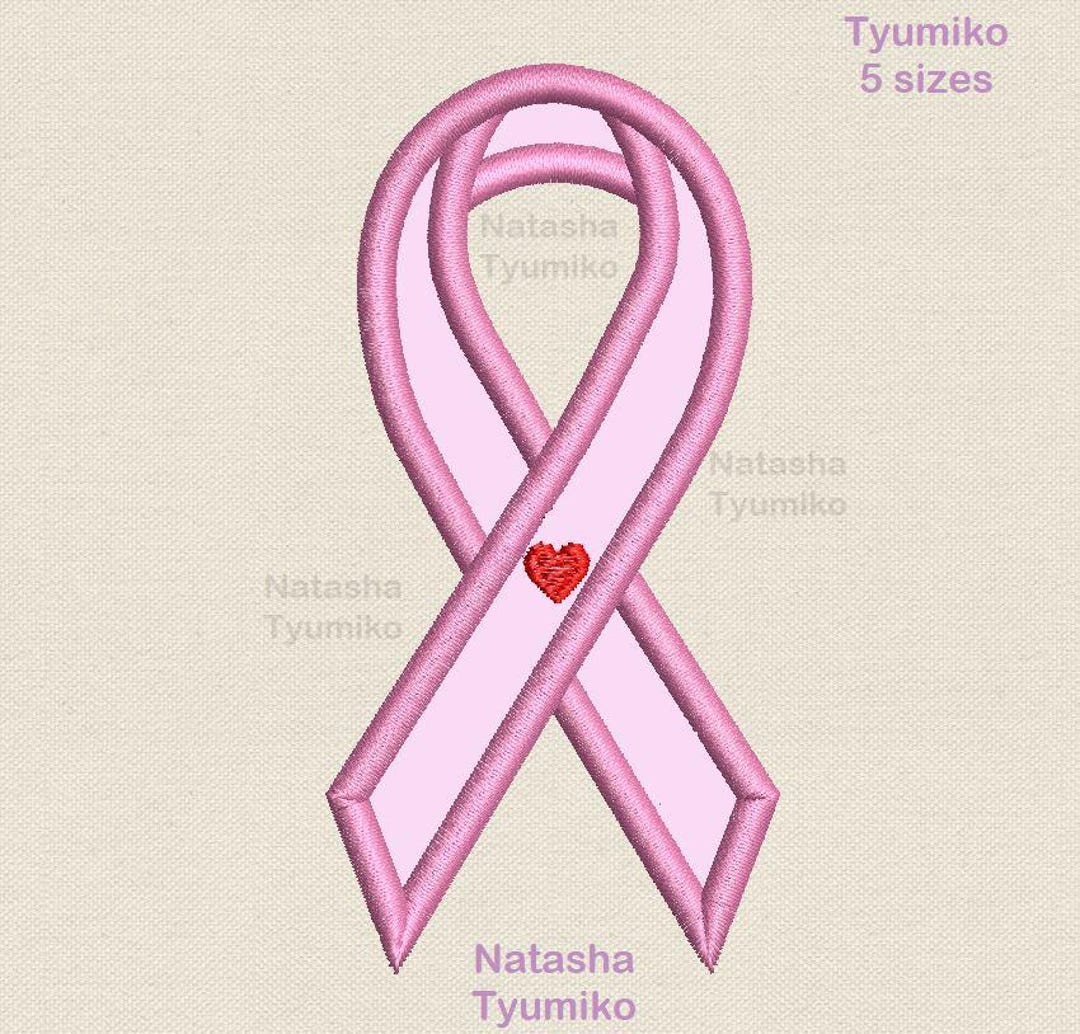 Pink Ribbon Applique Embroidery Design Mini Heart, Breast Cancer ...