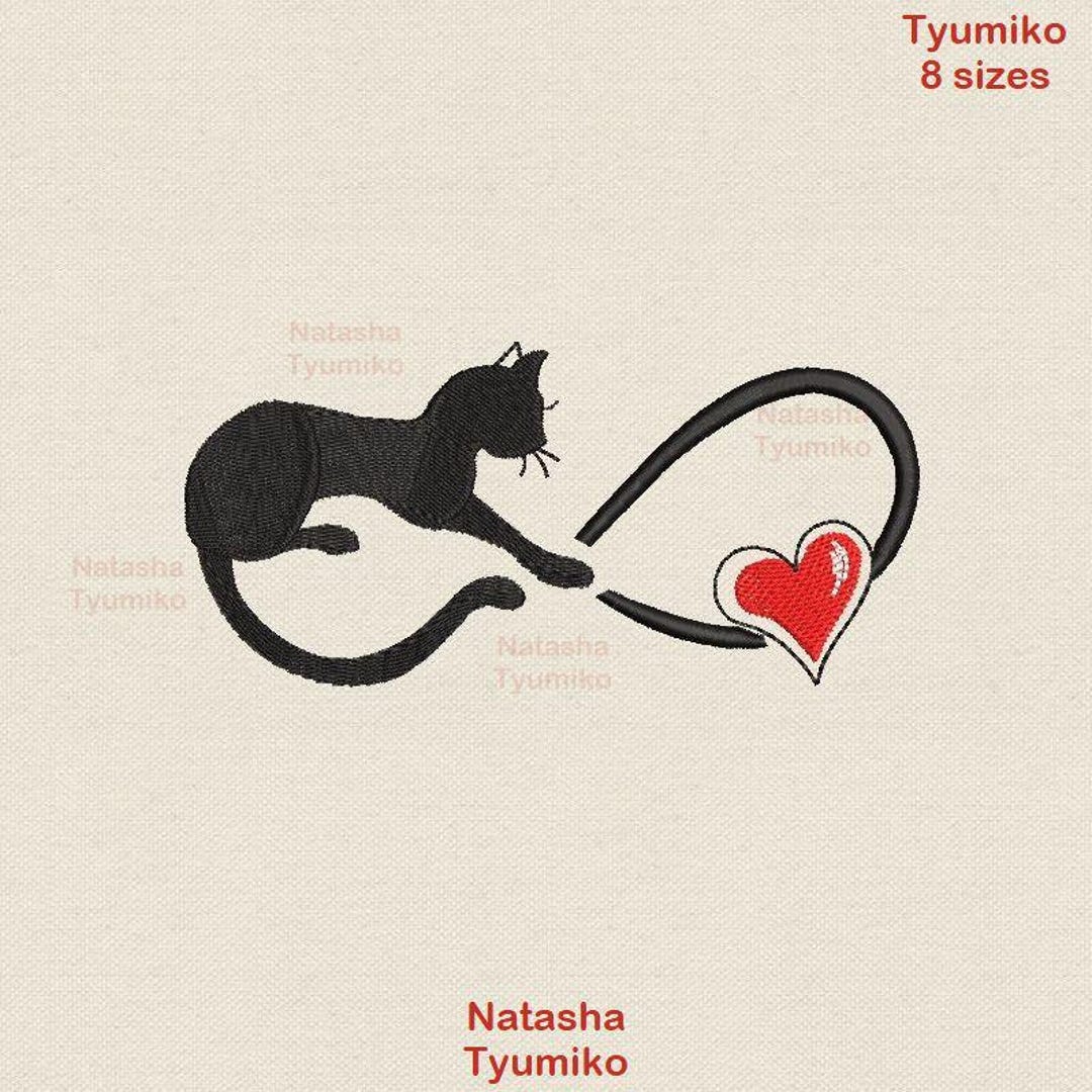 Infinity Cat Machine Embroidery Design, Black Cat Mini Heart Pattern ...