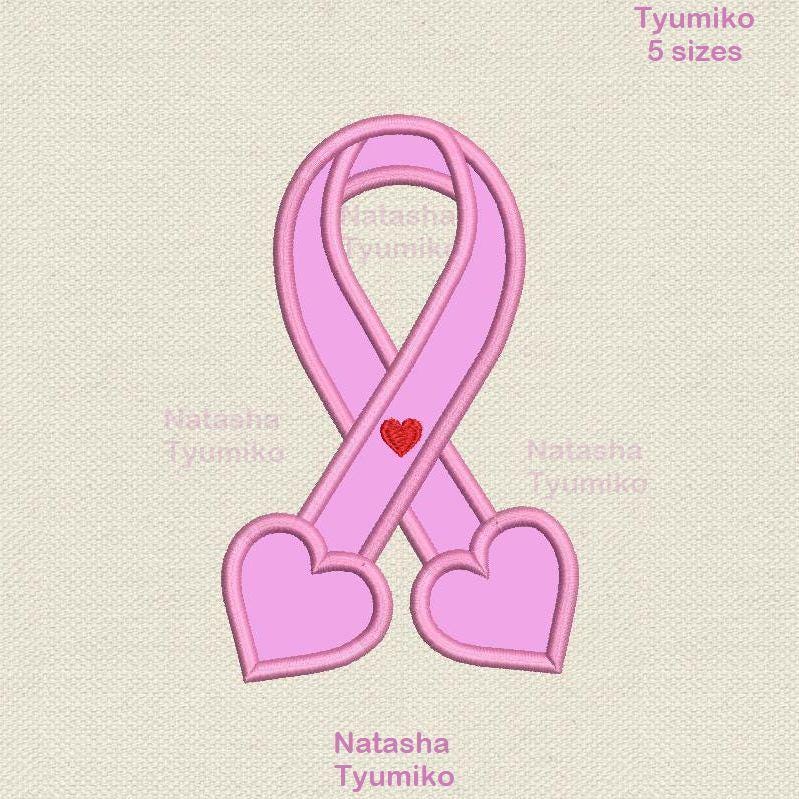 Pink Ribbon Applique Embroidery Design Heart Ends, Breast Cancer ...