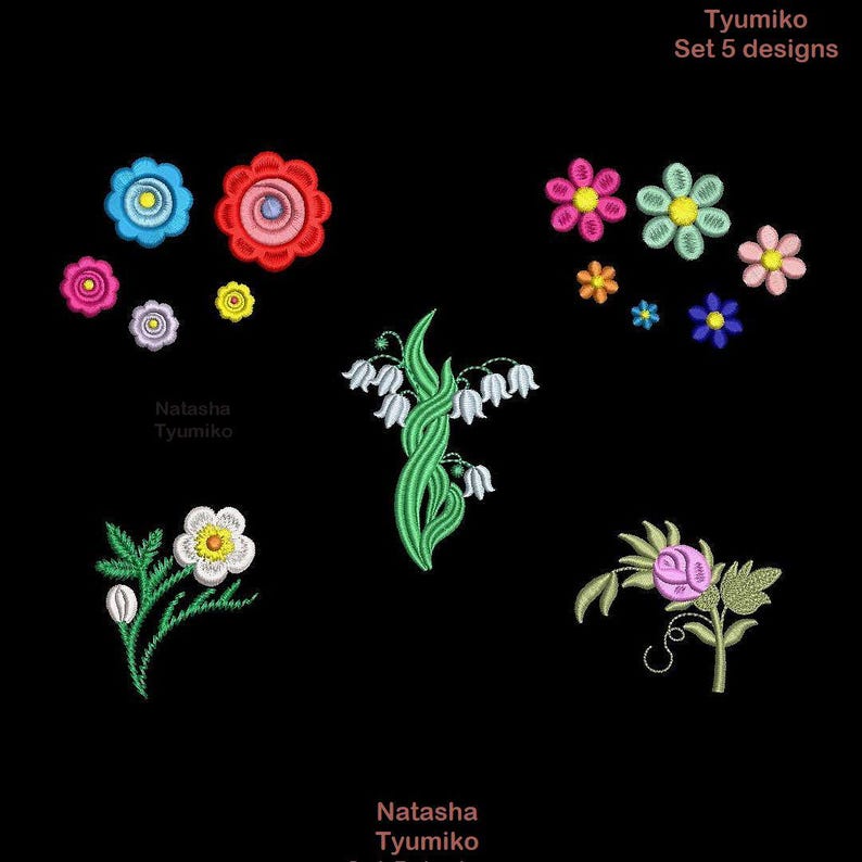 Set Mini Flowers Embroidery Design, Small Flower Pattern Rose Buds ...