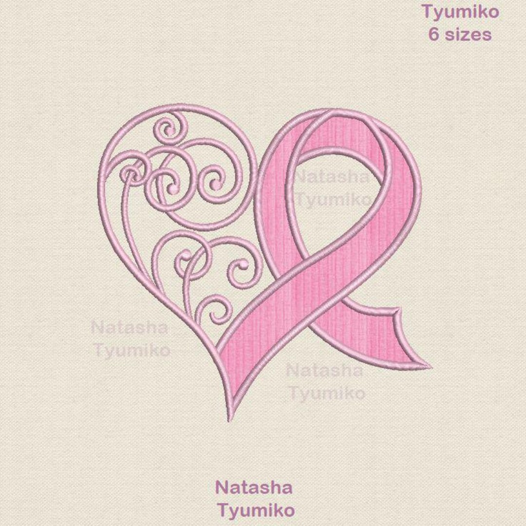 Pink Ribbon and Heart Applique Embroidery Design, Pattern Pink Bow ...