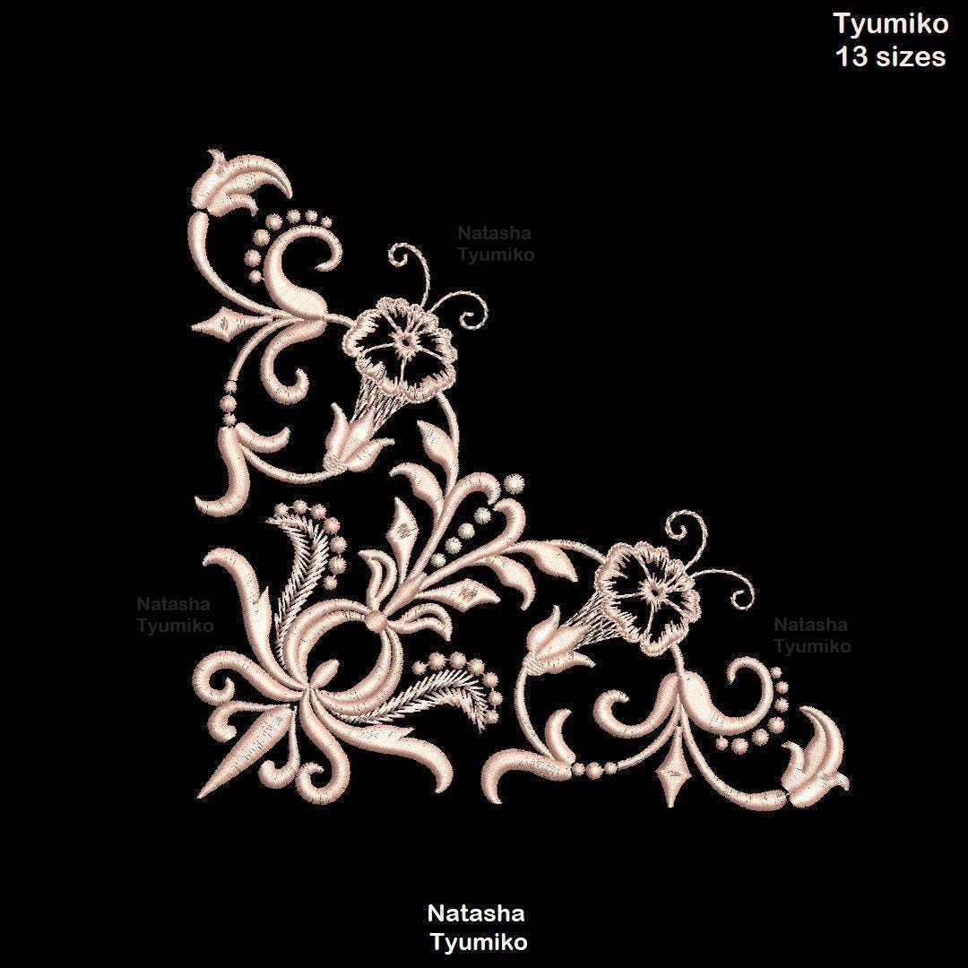 Floral Ornament Embroidery Design for Corner Napkin, Flowers Pattern ...