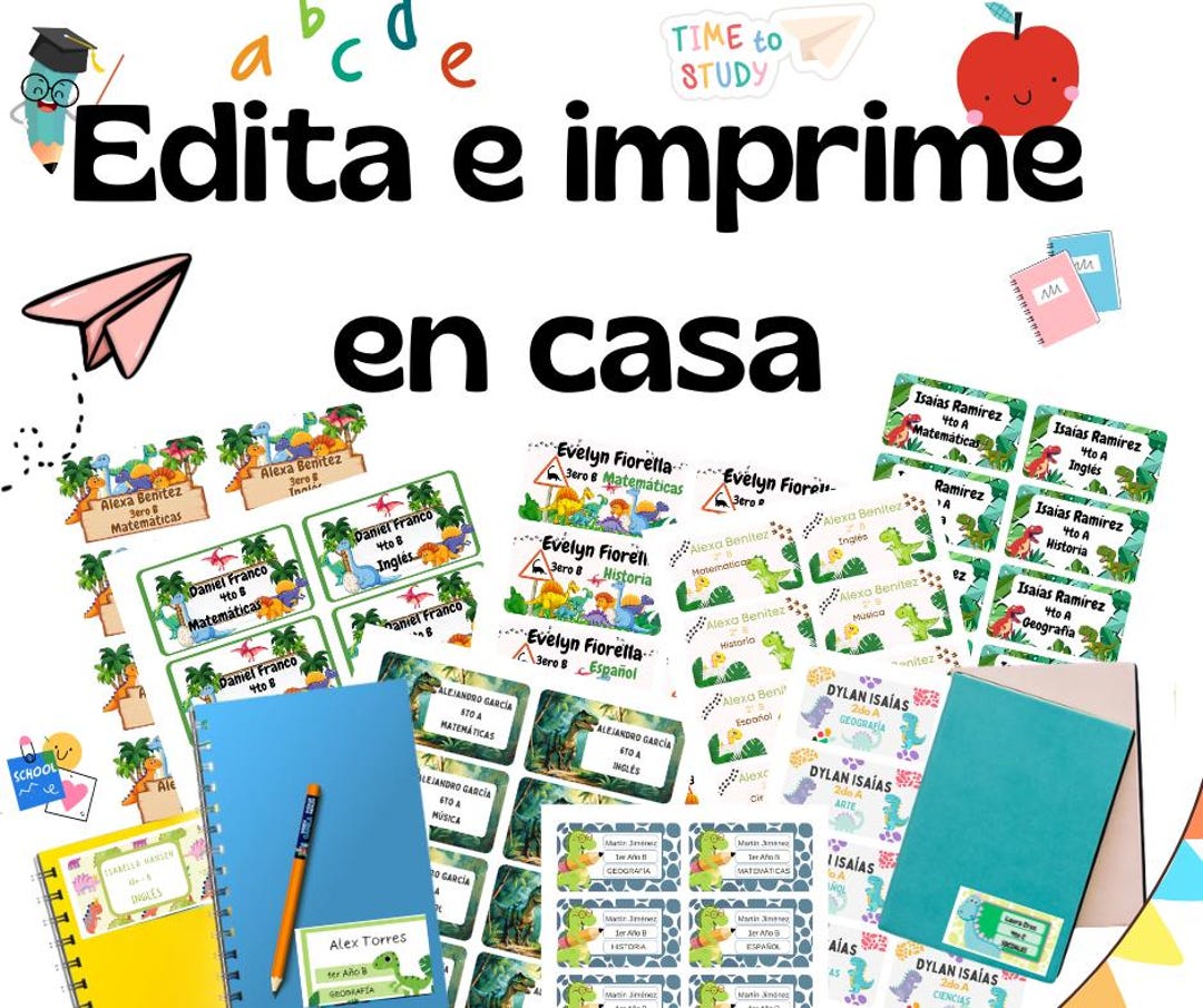 Customizable Dinosaur School Labels | Canva Printables | Name - Grade ...