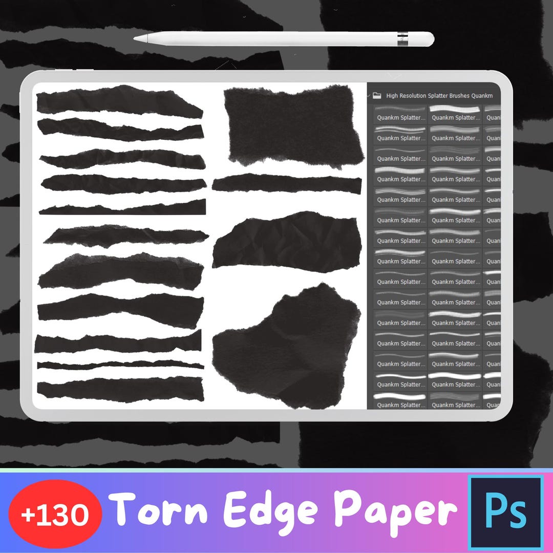130+ Torn Edge Paper Stumps Brush for Photoshop Texture Brushes, Torn ...