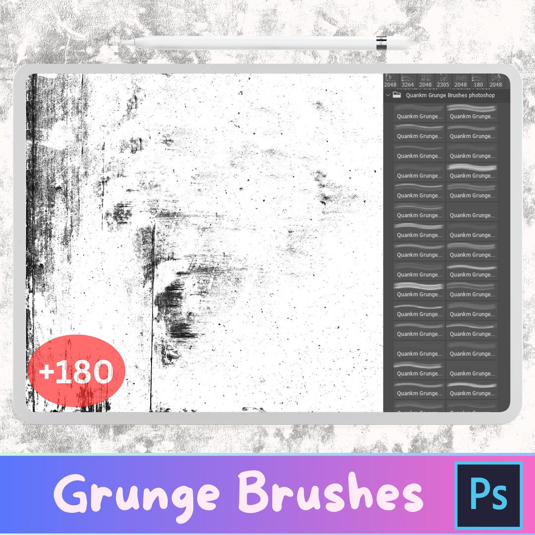 180+ Grunge Photoshop Brushes, Grunge Brushes Bundle, Photoshop Stamp Brushes, Overlay Grunge ...