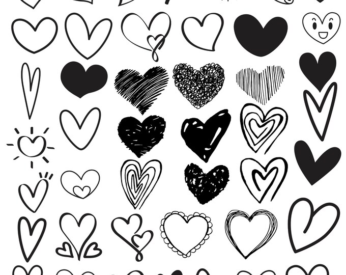 Cartoon Doodle Heart Clip Art Set, PNG, SVG, VECTOR, Hand Drawn Hearts ...
