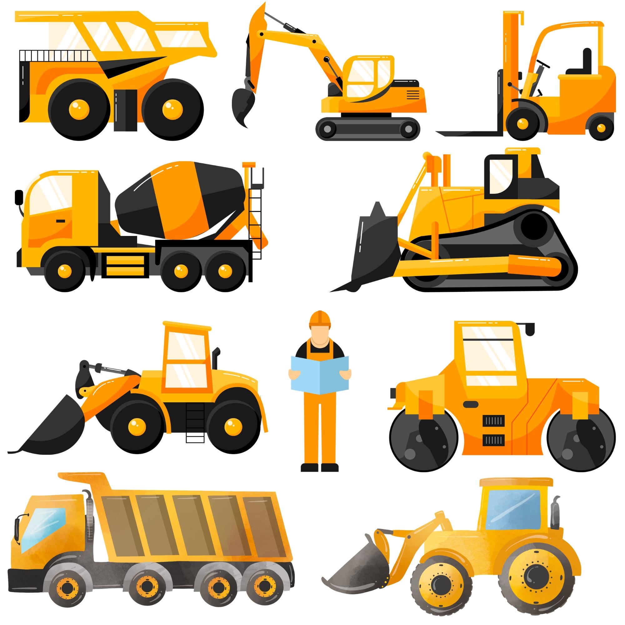 50 Watercolor Construction Truck, Construction Clipart PNG Vehicles ...