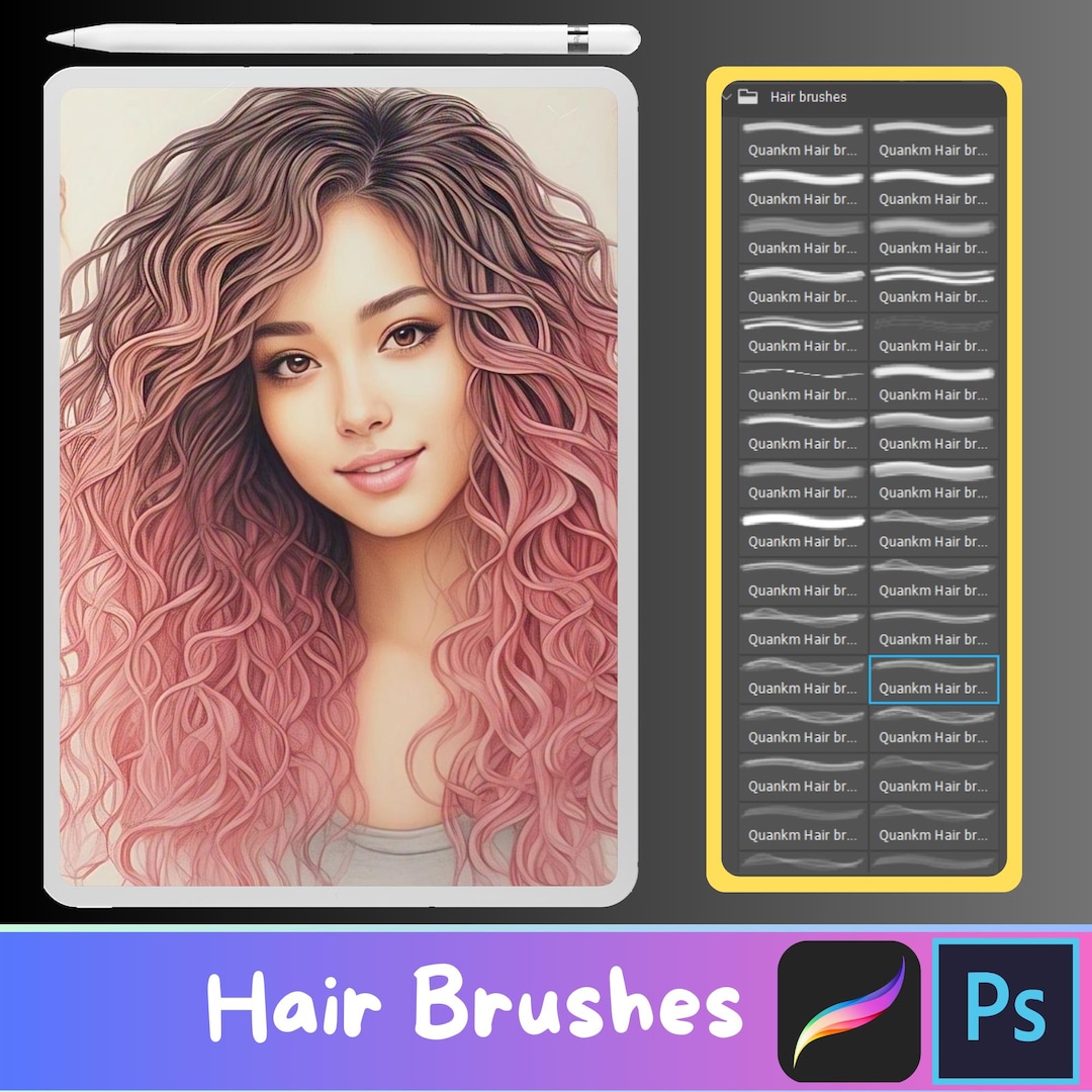 Realistic Hair Photoshop Brushes: Portrait & Texture Creation (ABR File ...