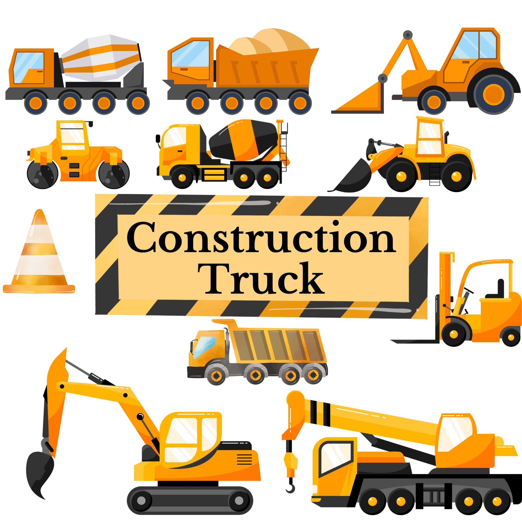 50 Watercolor Construction Truck, Construction Clipart PNG Vehicles ...