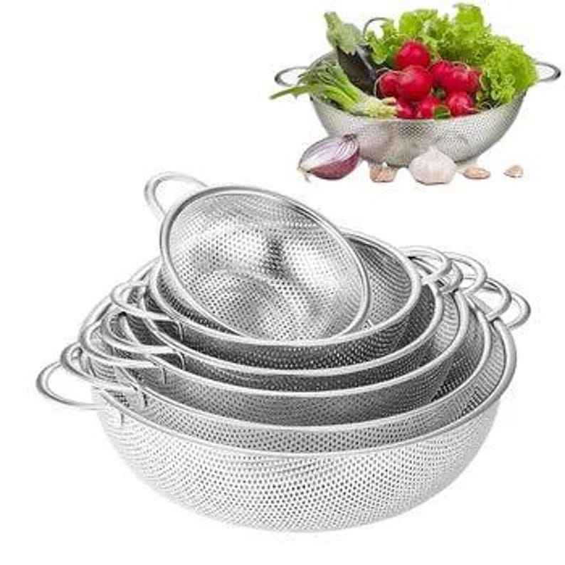 Stainless Steel Round Hole Basket Fruit Drain Rice Mesh Sifter Colander ...
