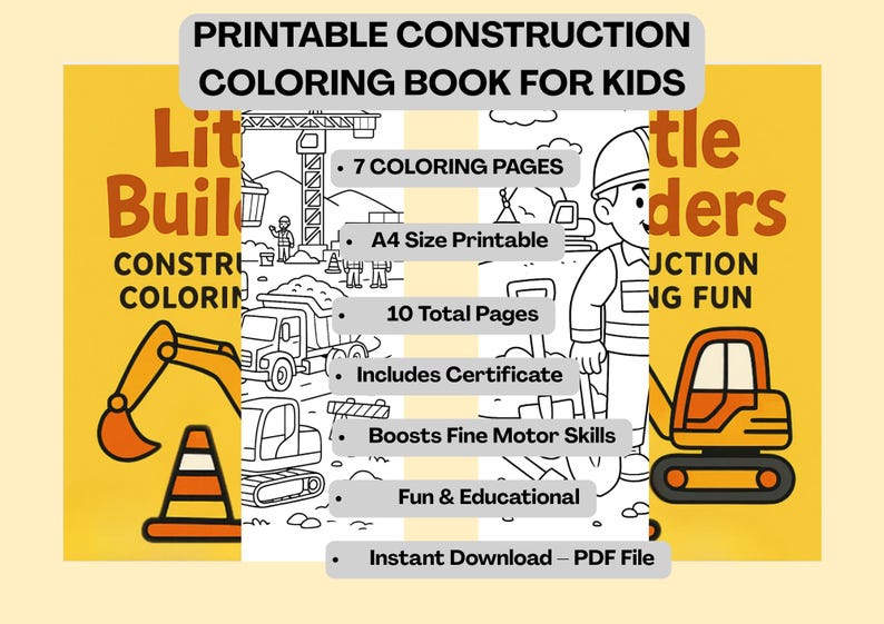 Little Builders Coloring Pages – Printable Construction Coloring Book ...