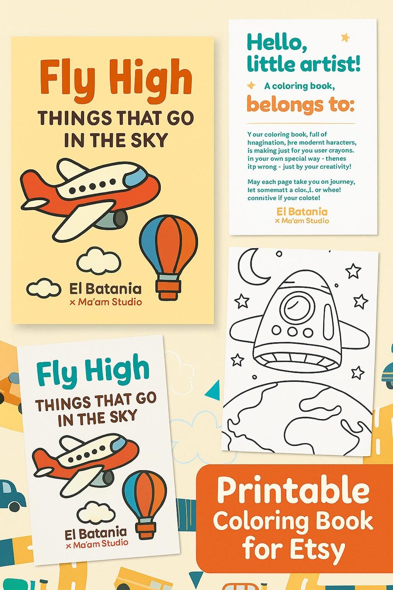 Fly High Coloring Book for Kids – Printable PDF | Planes, Rockets, Hot ...
