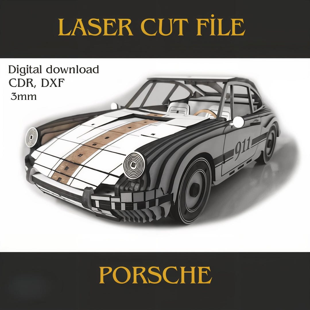 Porsche Laser Cut 3d | Wooden Model 3d Puzzle Vintage | DXF, CDR File ...