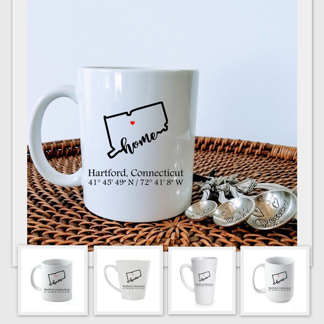 Custom Connecticut State Coordinates Map Coffee Cup: Personalized City ...