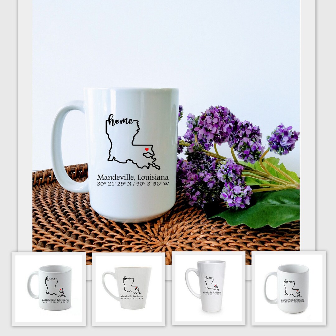 Custom Louisiana City Map Coordinates Coffee Cup - Personalized State ...