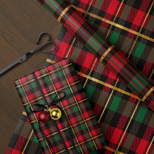 Plaid Christmas Wrapping Paper - Etsy
