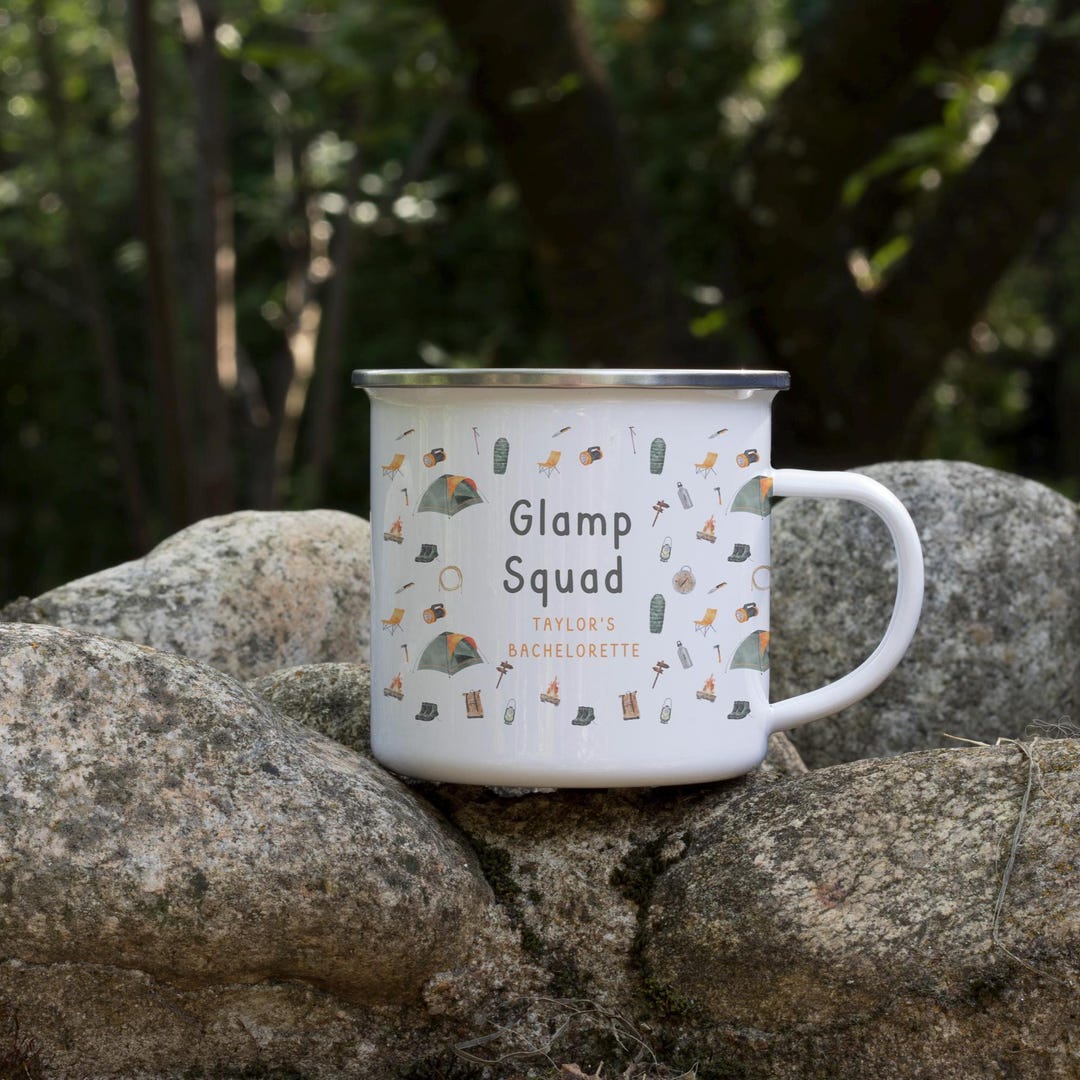 Glamping Bachelorette Mug Custom Campfire Enamel Mug Bridesmaid ...