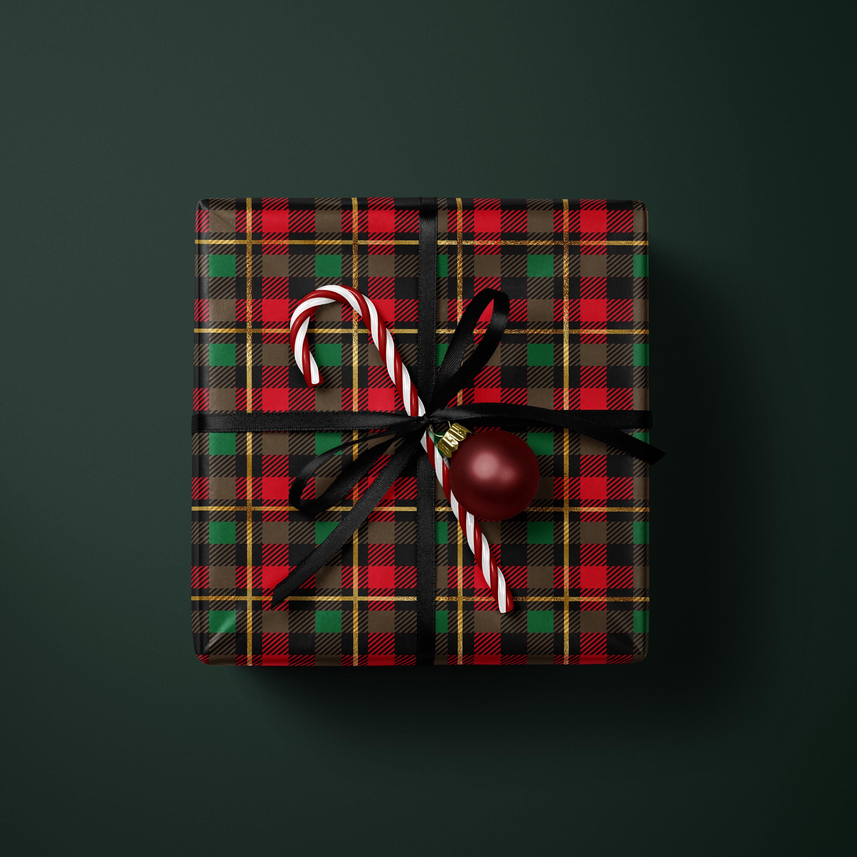 Luxury Red Green Plaid Wrapping Paper Roll Gold Tartan Christmas Gift ...