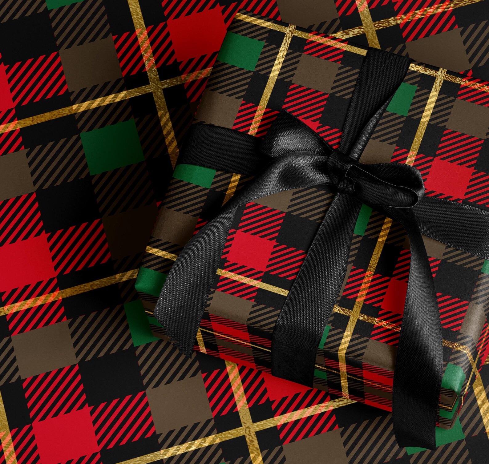 Luxury Red Green Plaid Wrapping Paper Roll Gold Tartan Christmas Gift ...
