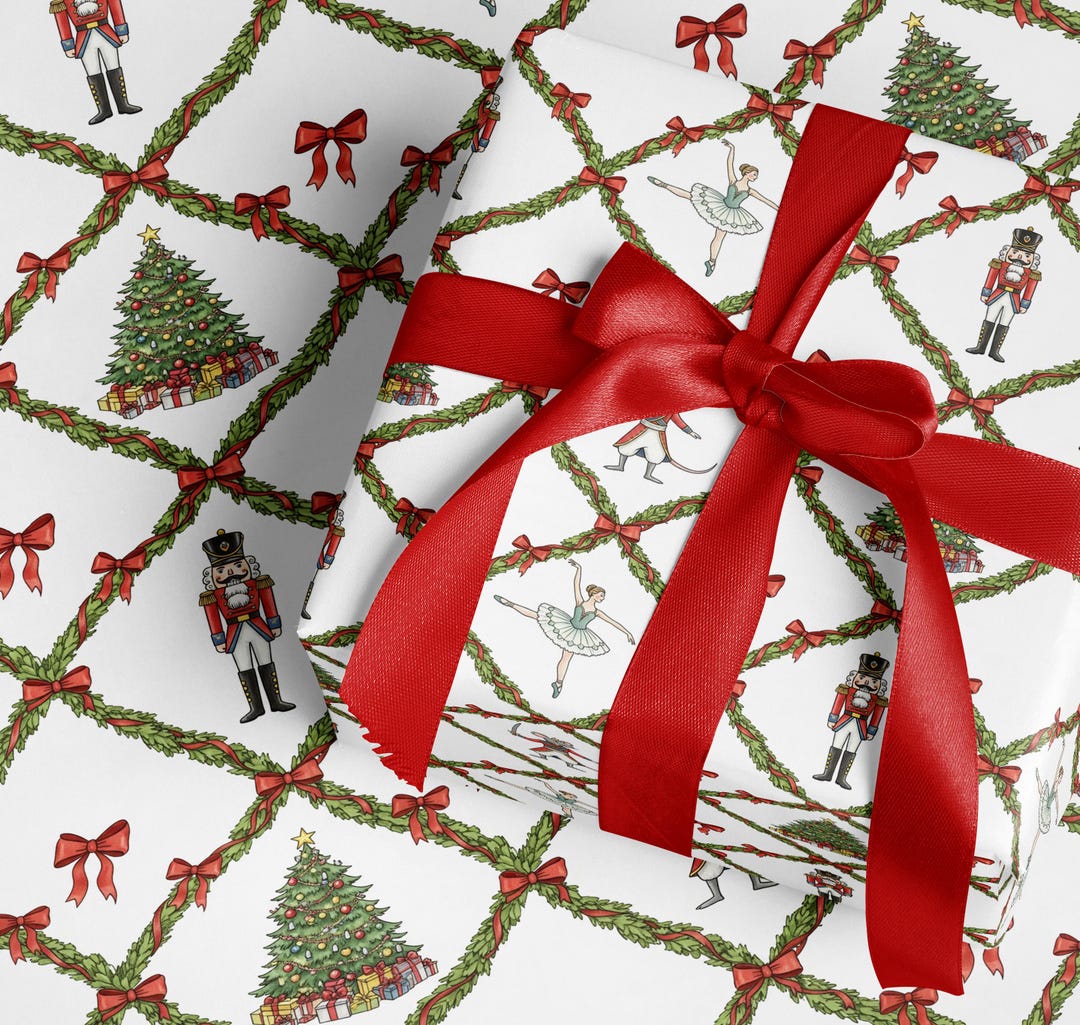 Nutcracker Ballet Christmas Wrapping Paper Roll Classic Nutcracker Xmas ...