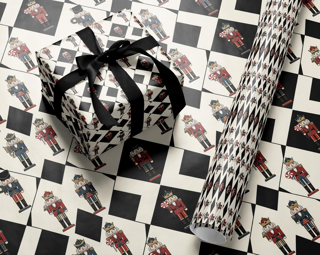 Nutcracker Ballet Xmas Wrapping Paper Roll Black Nutcracker Festive ...