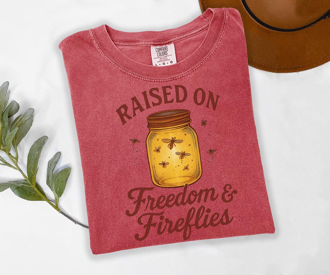 Raised on Freedom and Fireflies Retro Patriotic Shirt for Women 4th of ...