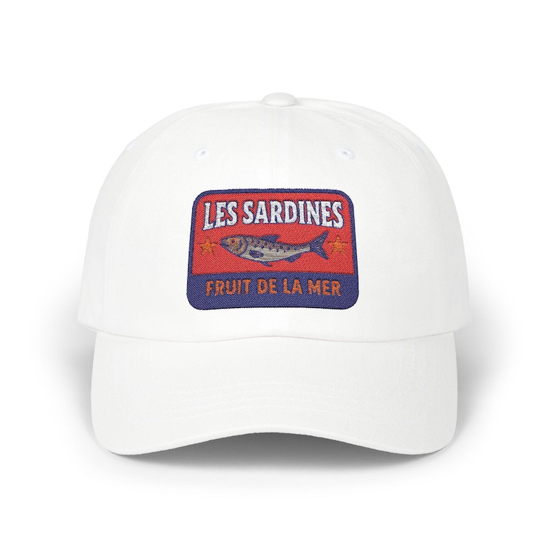 Les Sardines Tinned Fish Hat Embroidered Dad Cap Funny Fisherman Gift ...
