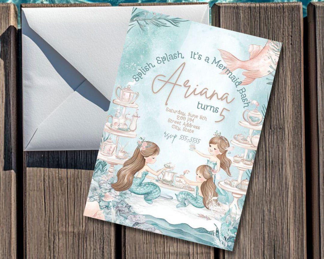 Editable Mermaid Theme Birthday Invitation Digital Download Little Girl ...